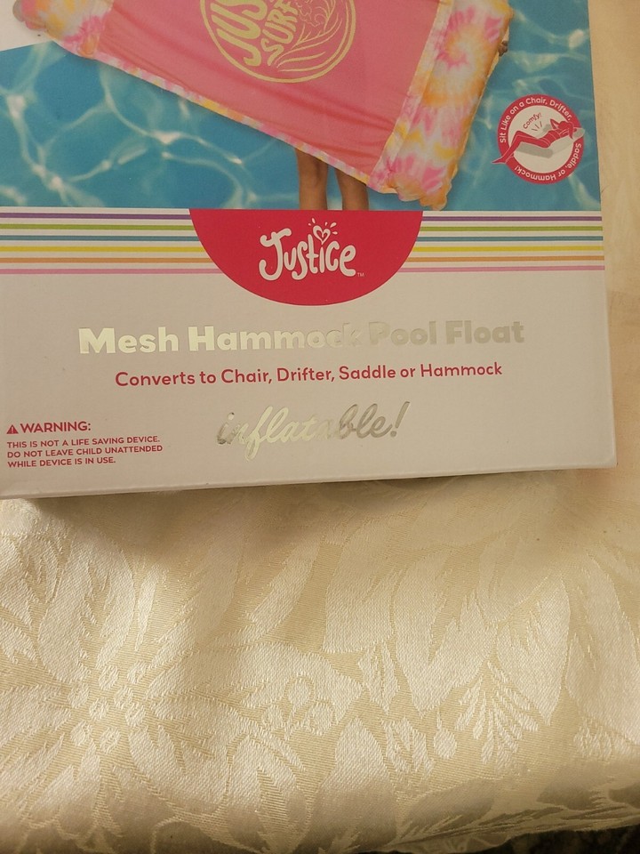 JUSTICE INFLATABLE MESH HAMMOCK POOL FLOAT CONVERTS TO CHAIR DRIFTER ...