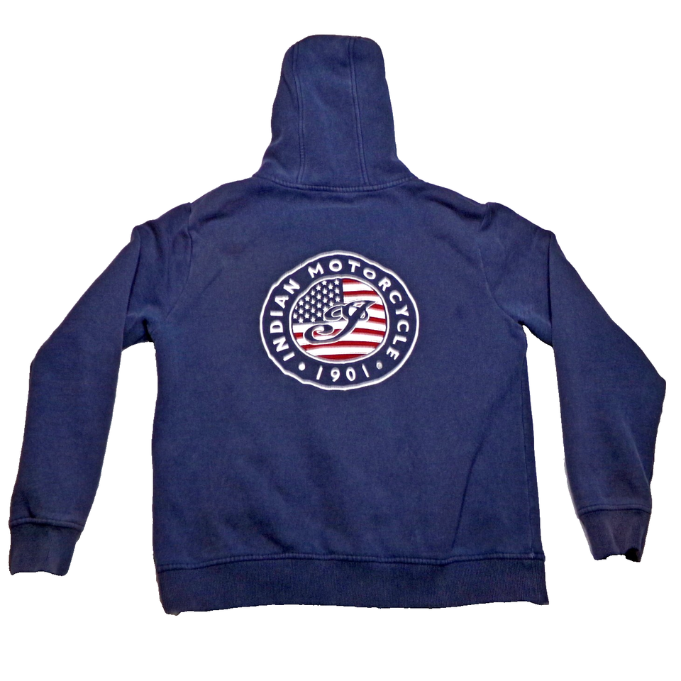 Indian Motorcycle Hoodie Mens Jacket M Blue Full Zipper 1901 Logo Patch ...