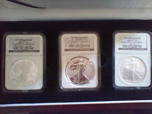 2006 P REVERSE PROOF SILVER EAGLE NGC PF70 W MS70 3 COIN 20TH ...