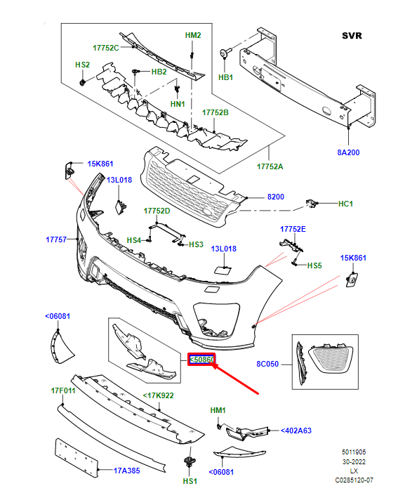 LR RANGE ROVER SPORT II L494 Front Bumper Air Deflector Kit LR104017 ...