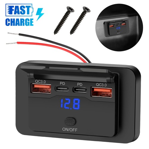 USB Car Charger Socket Panel QC3.0 PD Fast Charger Outlet with LED ...