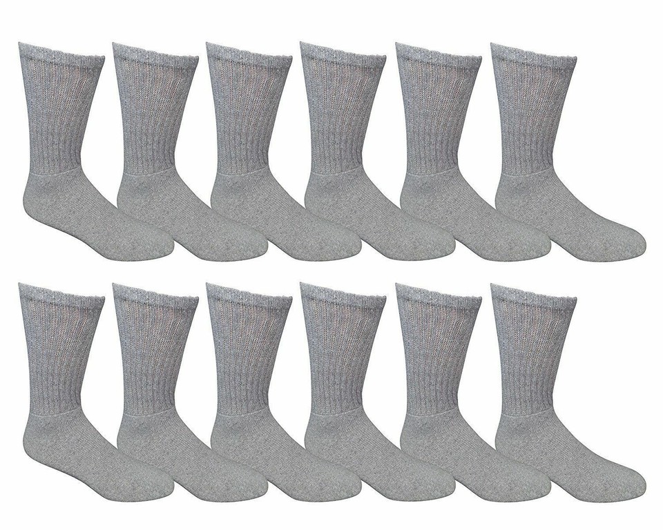 3-6-12 Pairs Men's Grey Crew Socks Cotton Sports Work Athletic Socks ...