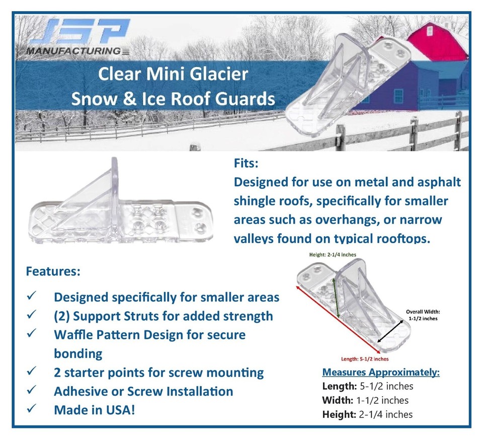 50 Pack Clear Plastic Mini Glacier Snow & Ice Roof Guards Prevents ...