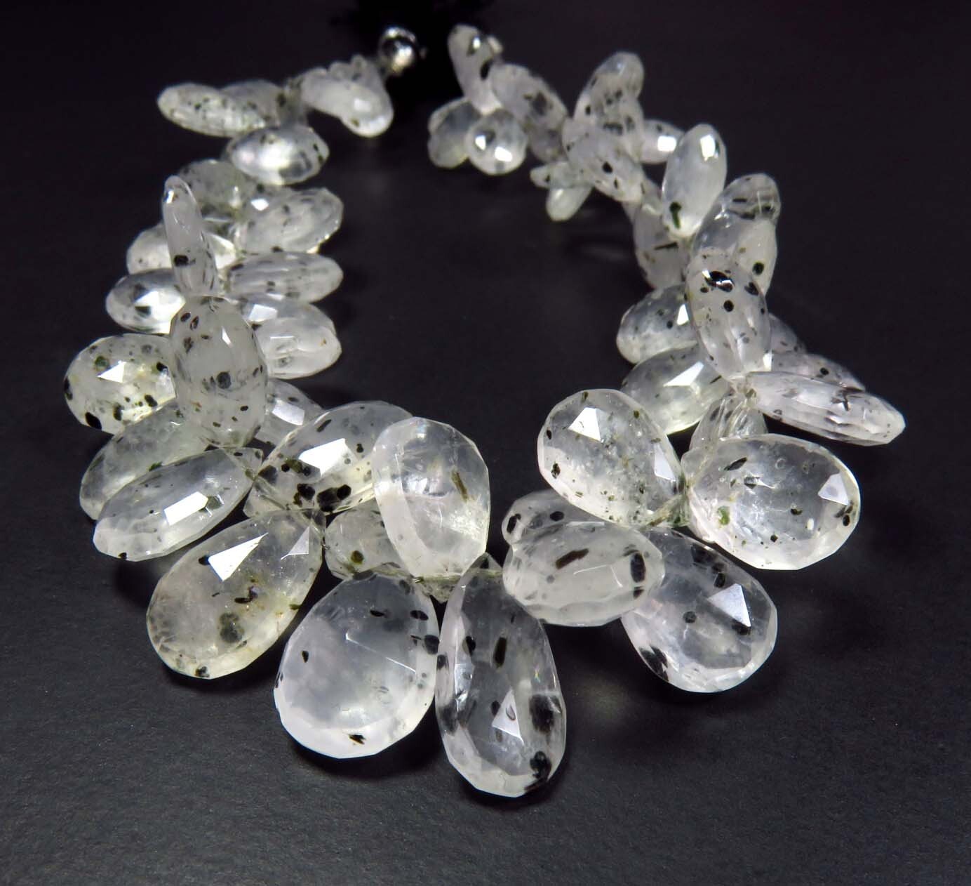 Natural Dot Rutile Black Quartz Pear Faceted Beads 10-15mm 8.5"Strand ...