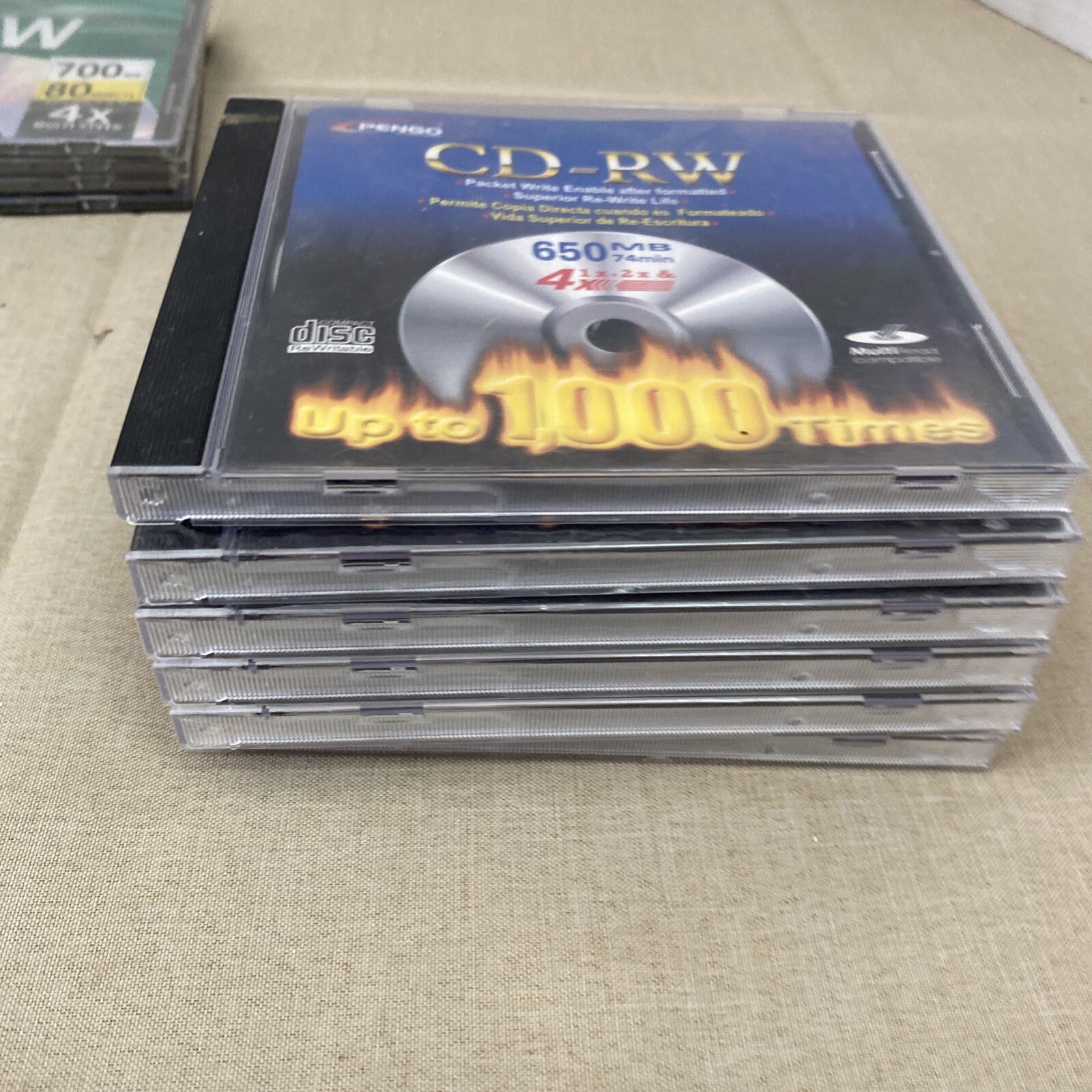 Lot Of (5 ) Pengo CD-RW High Speed 4X 650MB Disks w/ cases 74 min ea ...