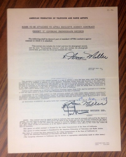 ANN MILLER signed contract autograph | eBay