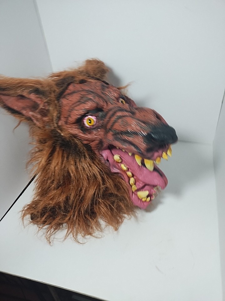Vintage Realistic Fur Latex Scary Werewolf Wolf Halloween Mask Brown ...
