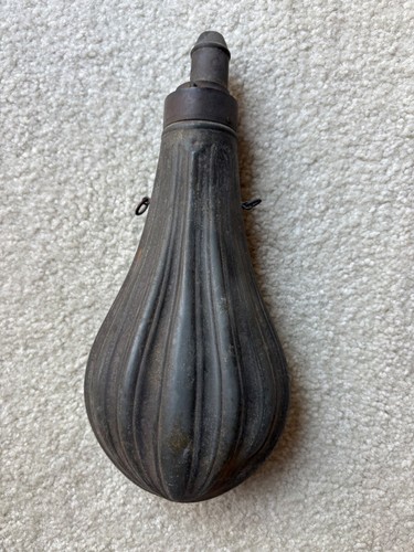 Antique metal black powder flask with ribbed design | eBay