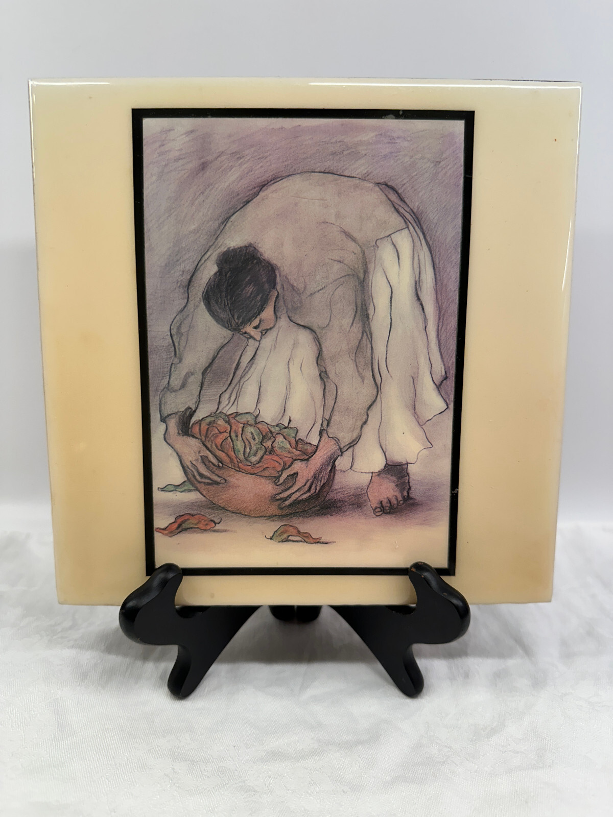 RC Gorman-Ceramic Art Glass Tile- "Woman with Chile" Native American ...