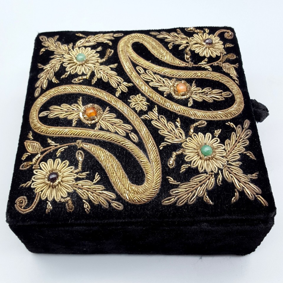Sudha Box, Gold Embroidered Velvet with Semi Precious Stones, Silk ...