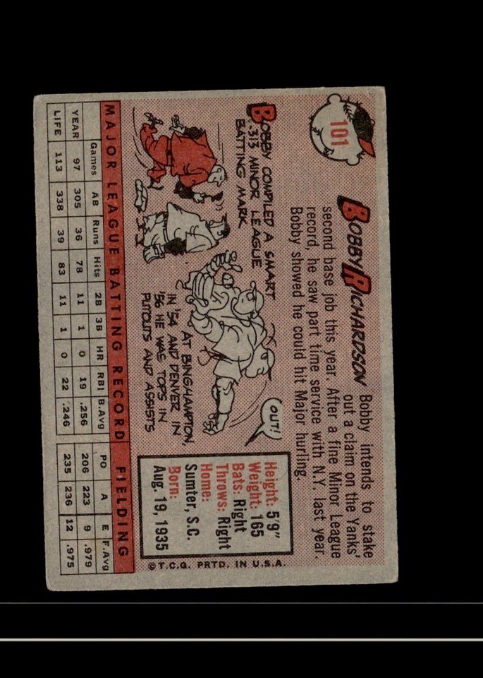 Bobby Richardson 1958 Topps New York Yankees authentic autographed card ...