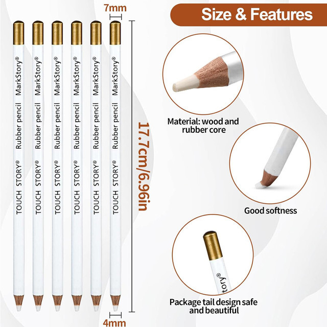 6PCS Eraser Rubber Pencils for Artists Highlight Eraser Wooden Sketch ...