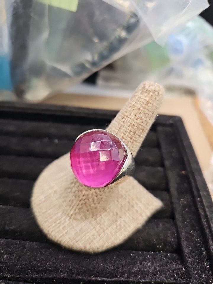 Ring Size 8.5 Silvertone With Pink Stone Avon Mark | eBay