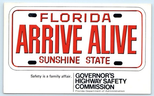 FLORIDA "Sunshine State" ARRIVE ALIVE Highway Safety 1970 License Plate ...