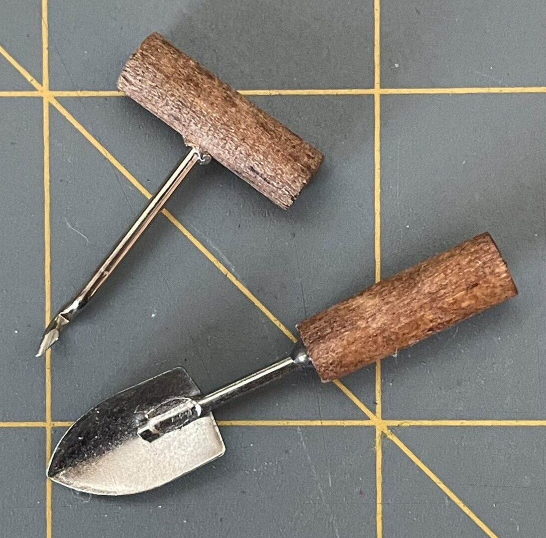Lot of 2 Miniature WOOD HANDLED TOOLS 1.5" Miniature Displays Dollhouse ...