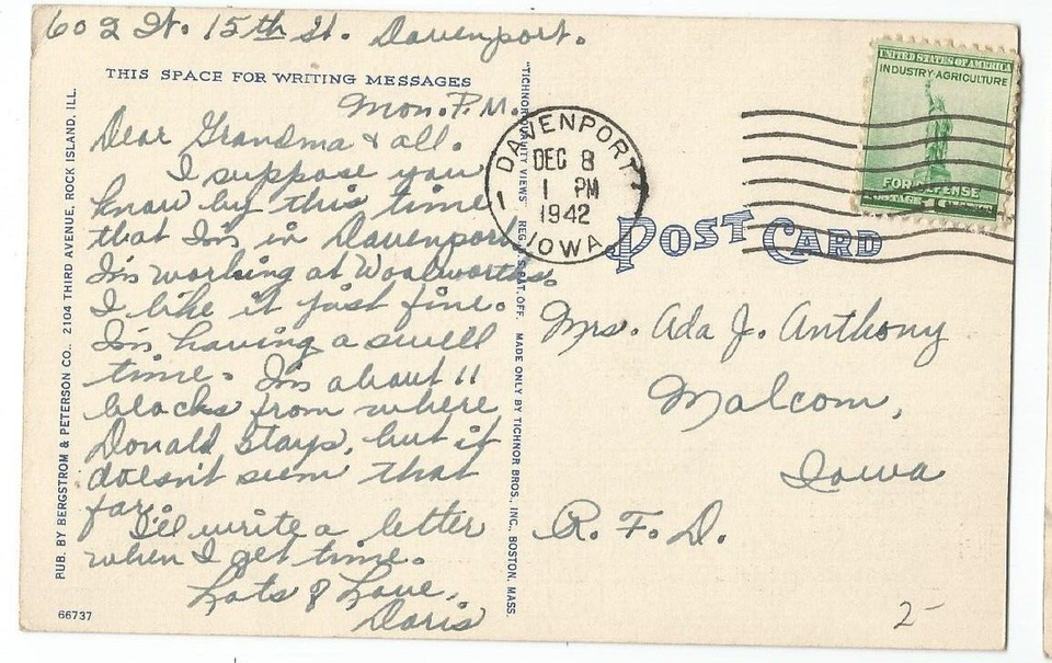 Davenport, IA Iowa 1942 Postcard, J.S. DeLuxe Excursion Steam Boat | eBay