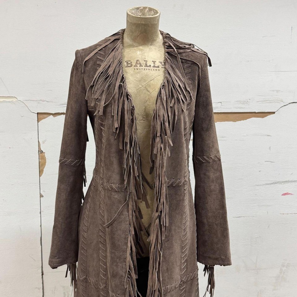 70s Style Vintage Blanco Brown Suede Fringe Longline Afghan Penny Lane ...