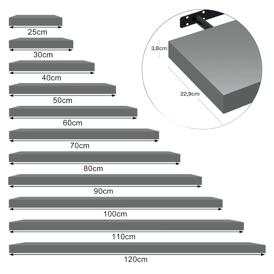 Modern High Gloss Floating Shelves Wall Shelf White Black Grey Bookcase ...