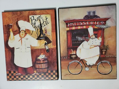 Vintage Chef Cook Set Of 2 Wall Art Wood Plaques Decor 8 1/2” x 6 1/2 ...