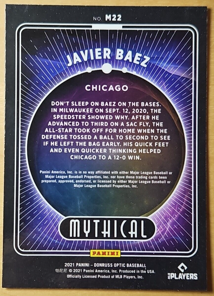 2021 Panini Donruss Optic Javier Baez Mythical #M22 Chicago Cubs ...