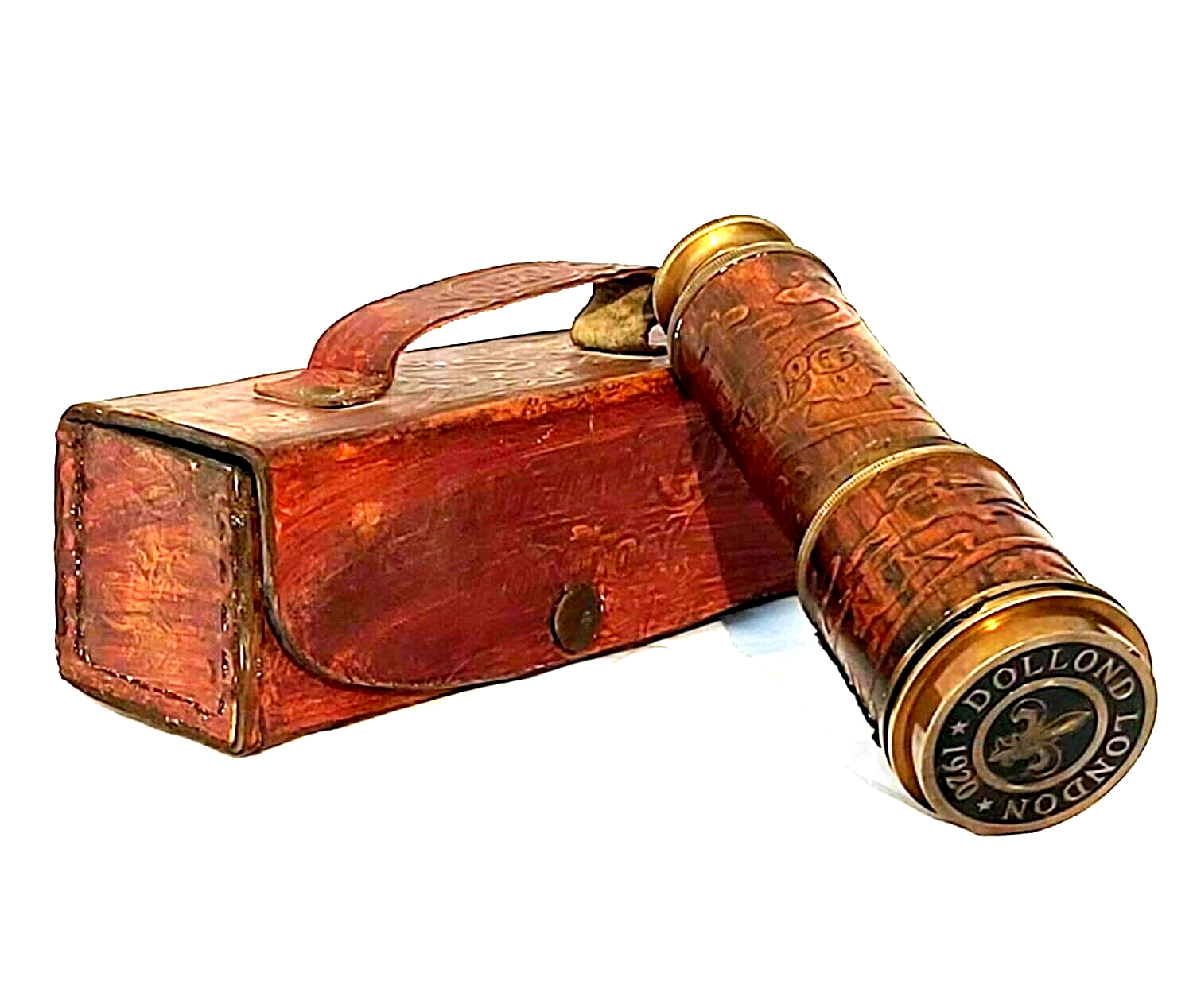 ANTIQUE BRASS TELESCOPE MARINE NAUTICAL LEATHER PIRATE SPYGLASS VINTAGE ...