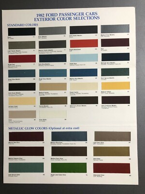 1982 Ford Passenger Car Color Chart Showroom Sales Folder / Brochure ...