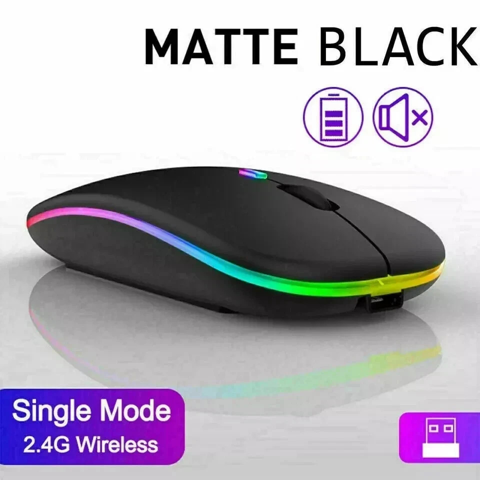 RGB LED Wireless Mouse Rechargeable Optical Silent Mice USB For PC ...