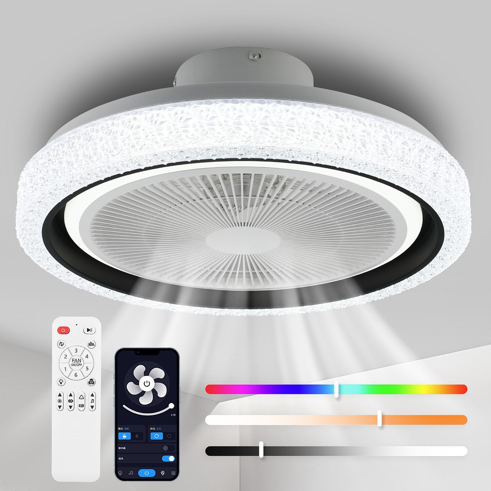 RGB LED Ceiling Fan Light Dimmable Adjustable Wind Speeds with Music ...