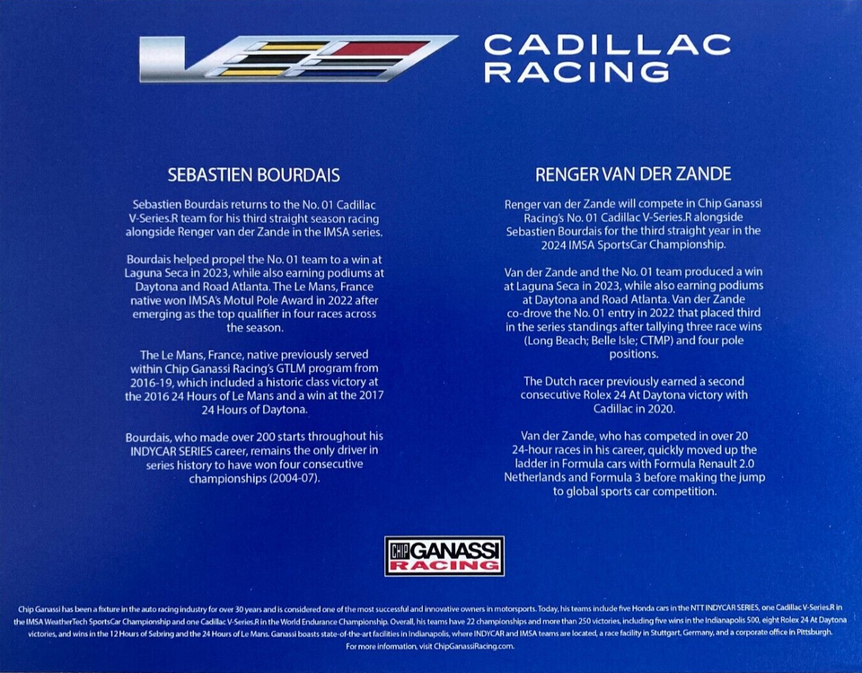 2024 BOURDAIS R VAN DER ZANDE ROLEX 24 IMSA SIGNED CHIP GANASSI ...