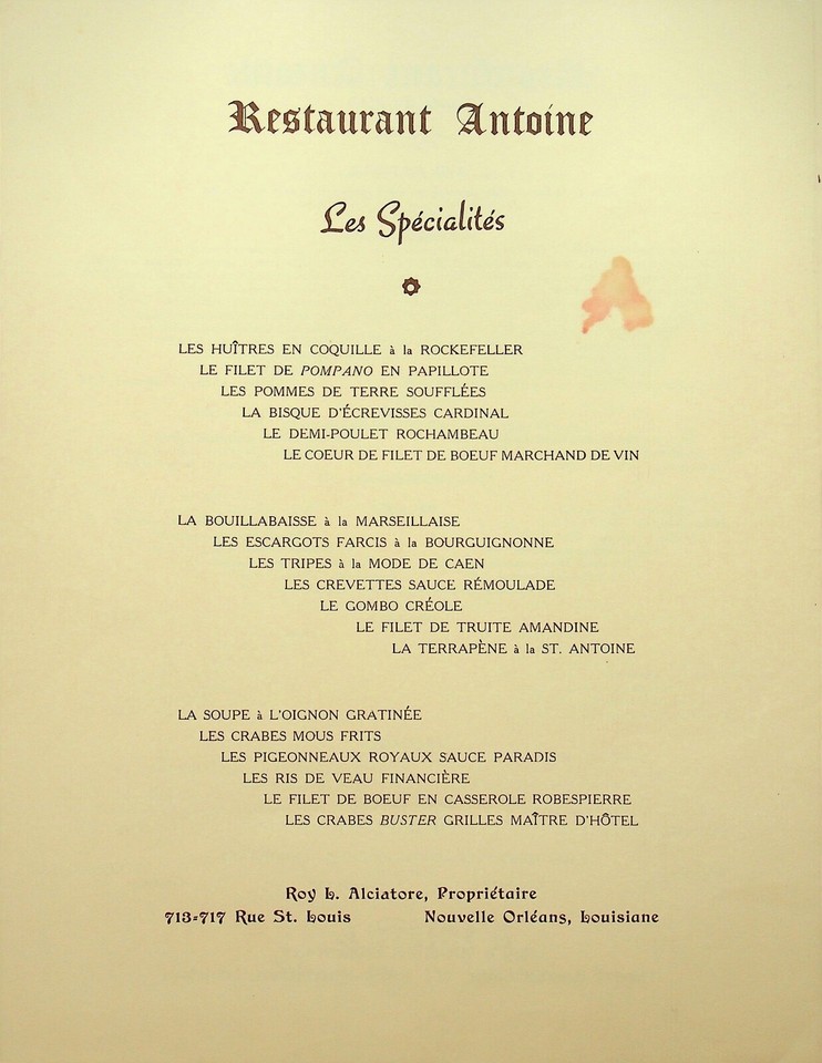 1940 MENU RESTAURANT ANTOINE NEW ORLEANS LA FRENCH -A21 | eBay