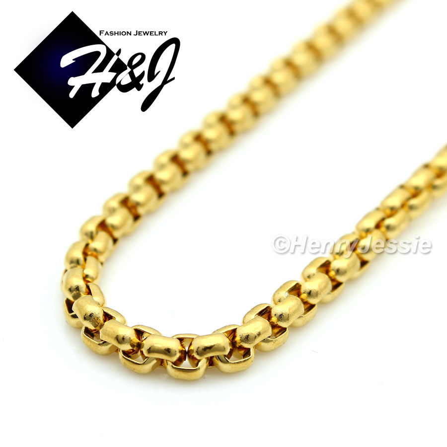 20"Men's Women's Stainless Steel 2mm Gold Plated Smooth Box Link Chain ...