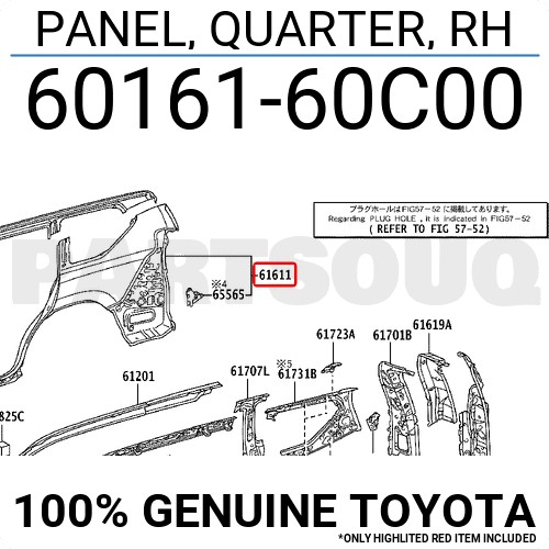 6016160C00 Genuine Toyota PANEL, QUARTER, RH 60161-60C00 | eBay