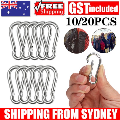 10~20X Stainless Steel Snap Hook Carabiner D-Ring Screw Keychain Clip ...