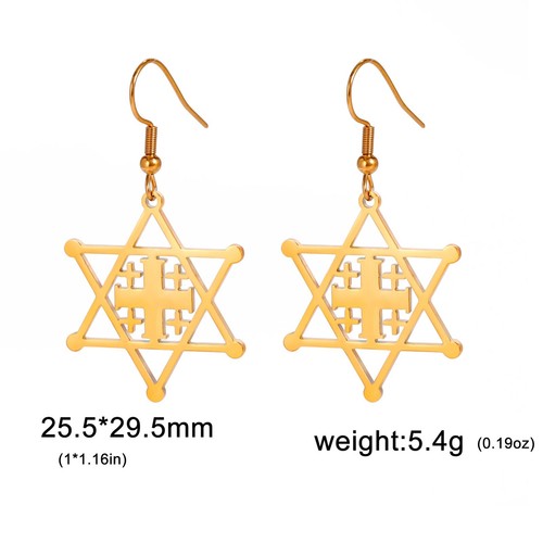 Star of David Jerusalem Cross Dangle Earrings Stainless Steel Earring ...
