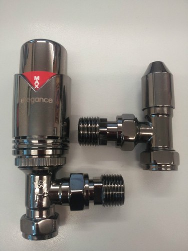 BLACK NICKEL THERMOSTATIC RADIATOR VALVE 15MM ANGLED TRV LOCKSHIELD ...