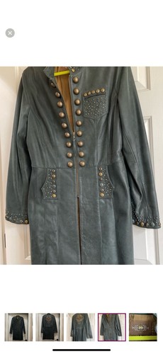 Double D Ranch Green Leather Studded Zip Duster Jacket Sz L Anniversary ...
