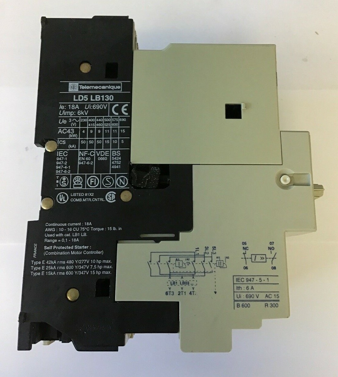 TELEMECANIQUE LD5 LB130 REVERSING MANUAL STARTER 18A 690V | eBay