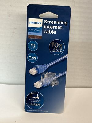 Philips Elite Cat6 Streaming Internet Cable 7ft Ethernet Blue SWN7121A ...