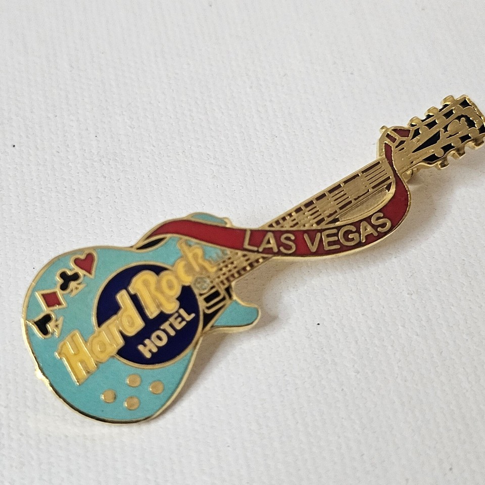 Hard Rock Hotel Guitar Brooch Las Vegas Teal Gold Tone Enamel Vintage ...