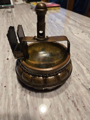 VINTAGE PLUNGER CIGAR CUTTER ASHTRAY & MATCH HOLDER 6" X 6" HAMMERED ...