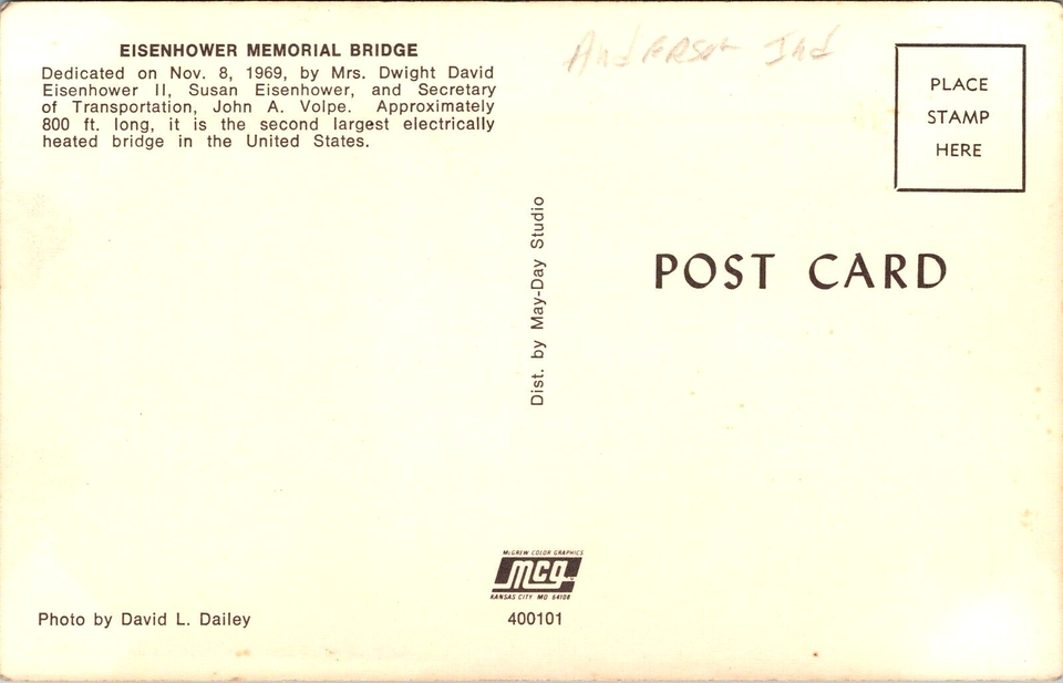Postcard Anderson Indiana Eisenhower Memorial Bridge Dedicated November ...