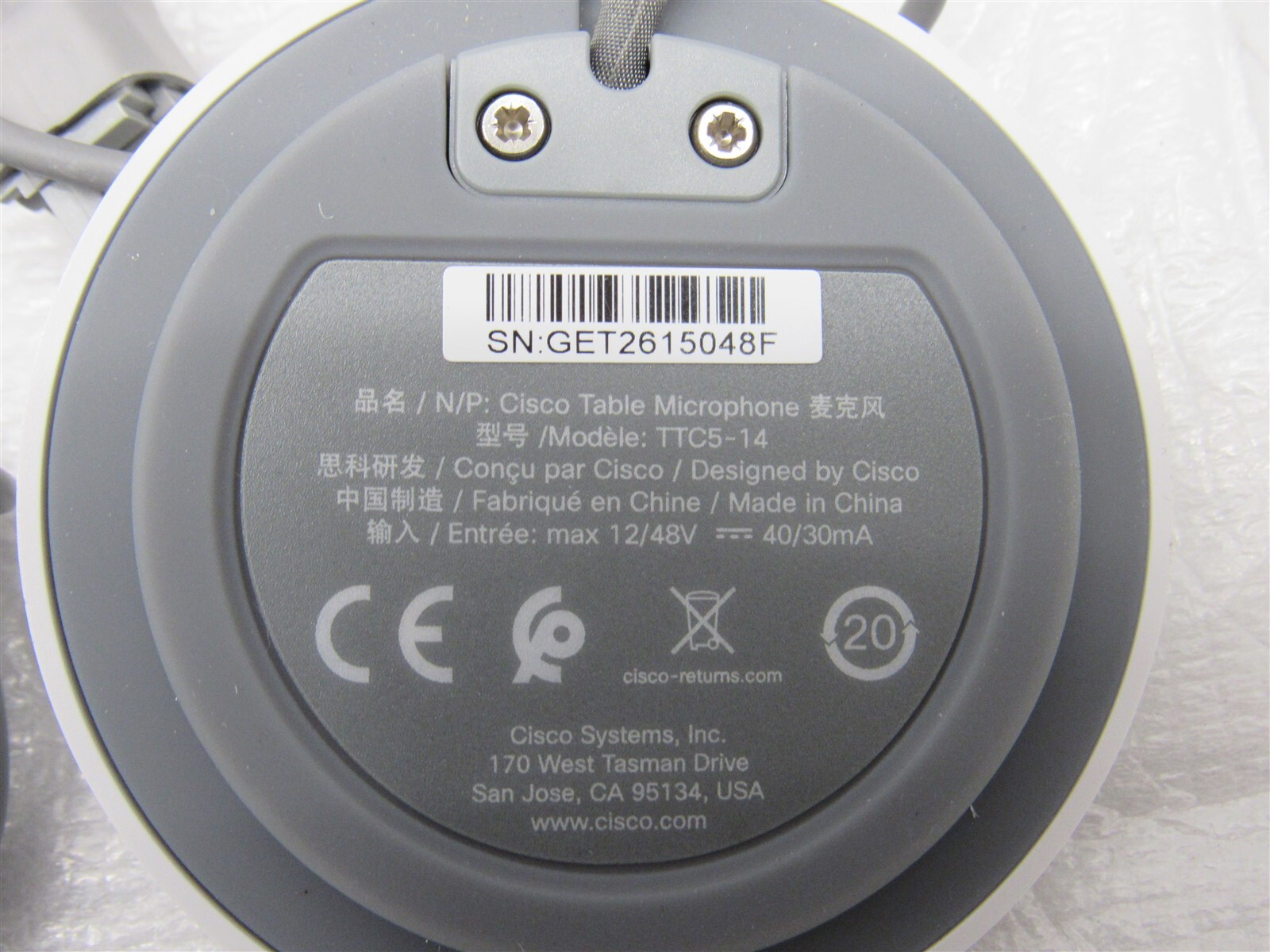 Cisco Table Microphone with 4-pin Euroblock connector, 9 m cable for ...