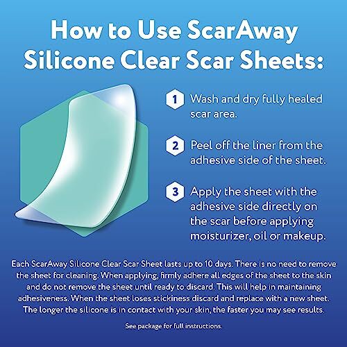 ScarAway Advanced Clear Silicone Scar Sheets, 6 Silicone Strips (1.5" x ...