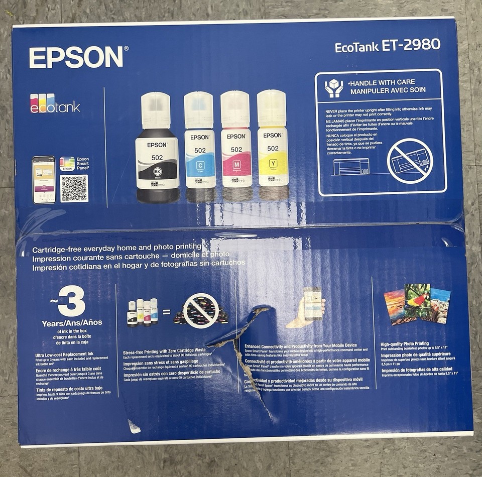 New Epson EcoTank ET-2980 Color All-in-One Wireless SuperTank Printer ...