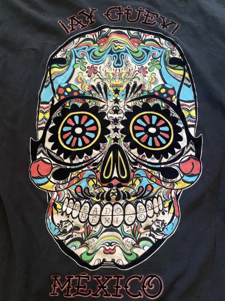 Ay Guey Shirt Mens XL Skull Graphic Print Multicolor Logo Stretch Short ...