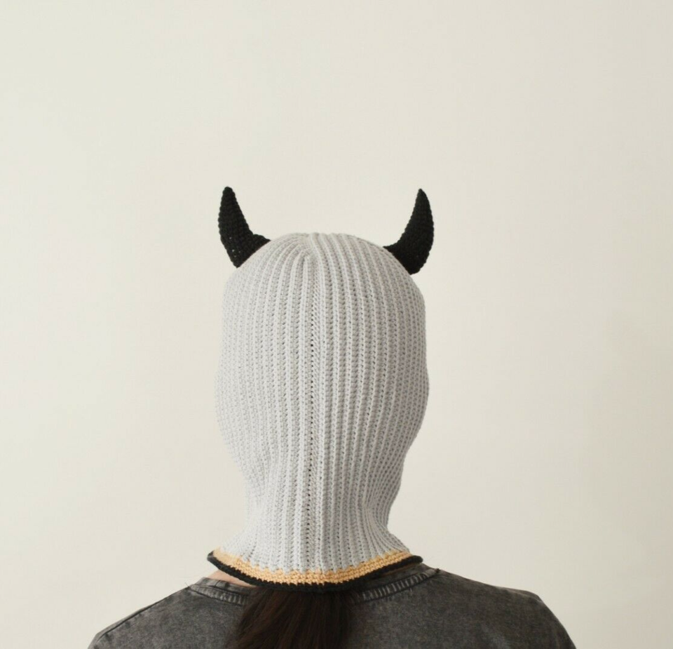 Devil knitted balaclava ski mask with horns men women Custom beanie hat ...