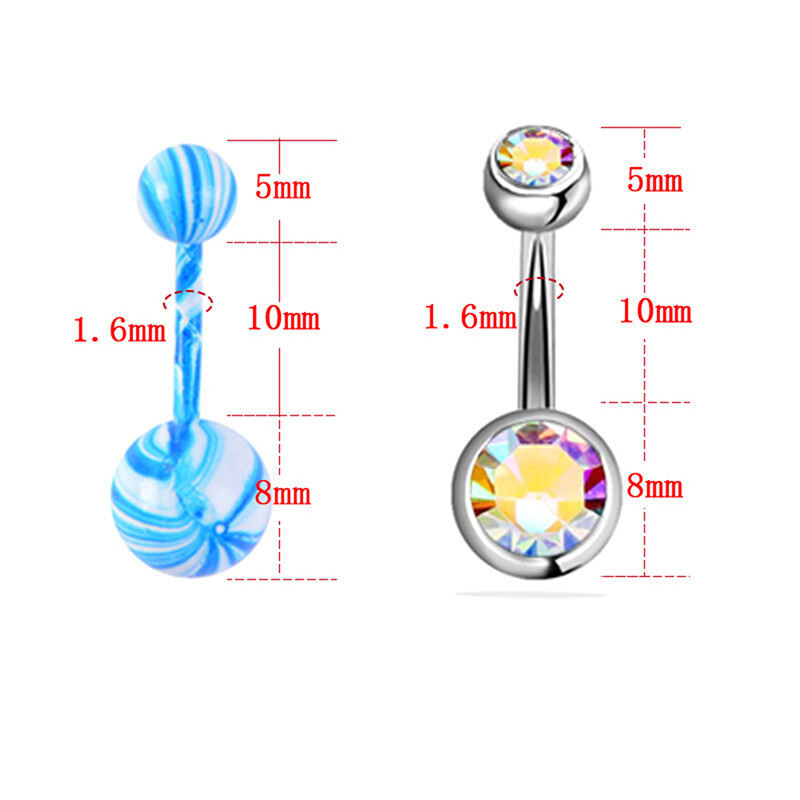 16Pcs Mix Navel Belly Button Ring Barbell Rhinestone Crystal Ball Body ...