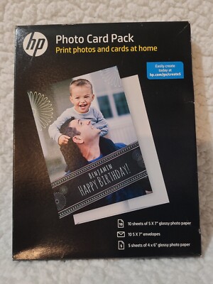 HP Glossy Photo Card Pack - (10) 5x7, (5) 4x6 Paper, (10) 5x7 Envelopes ...