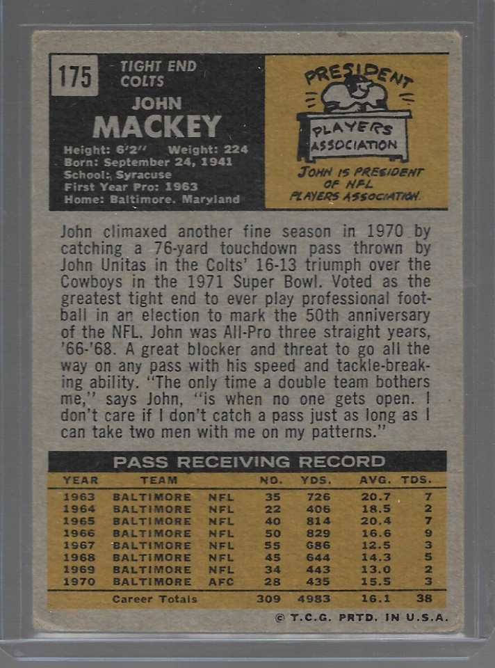 1971 Topps John Mackey #175 Baltimore Colts | eBay