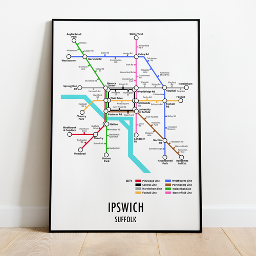 Ipswich Suffolk Underground Style Transport Art Map Print A3 A4 | eBay UK